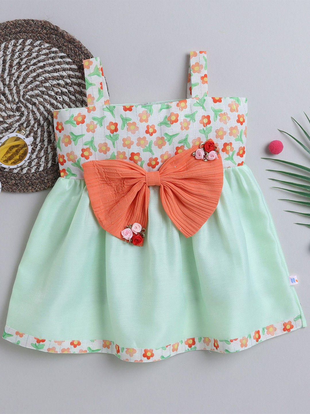 Buy MANY FROCKS & Girls Floral Printed Fit & Flare Dress With Bow ...