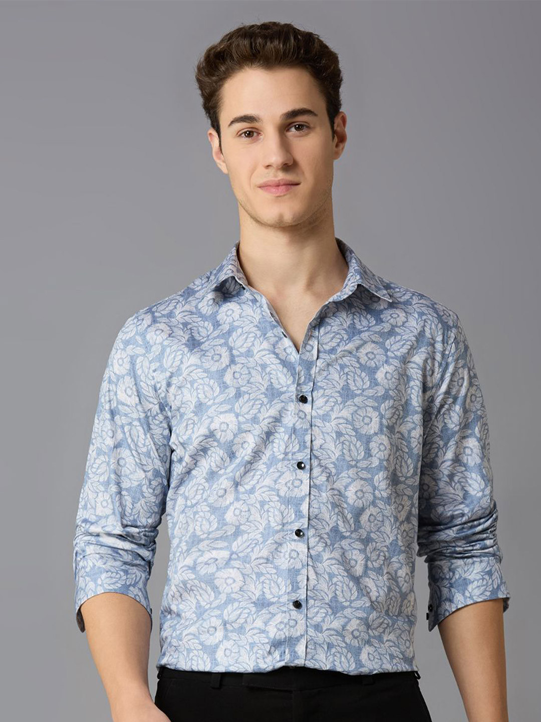 Buy MARK & ALBERT Men India Slim Fit Spread Collar Floral Printed ...