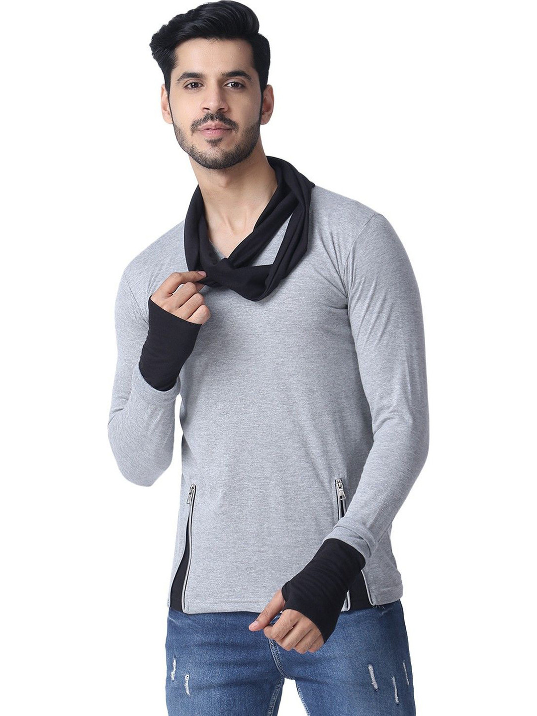 Buy Black Collection Men Solid Cowl Neck Cotton Slim Fit T Shirt - Tshirts for Men 32703153 | Myntra