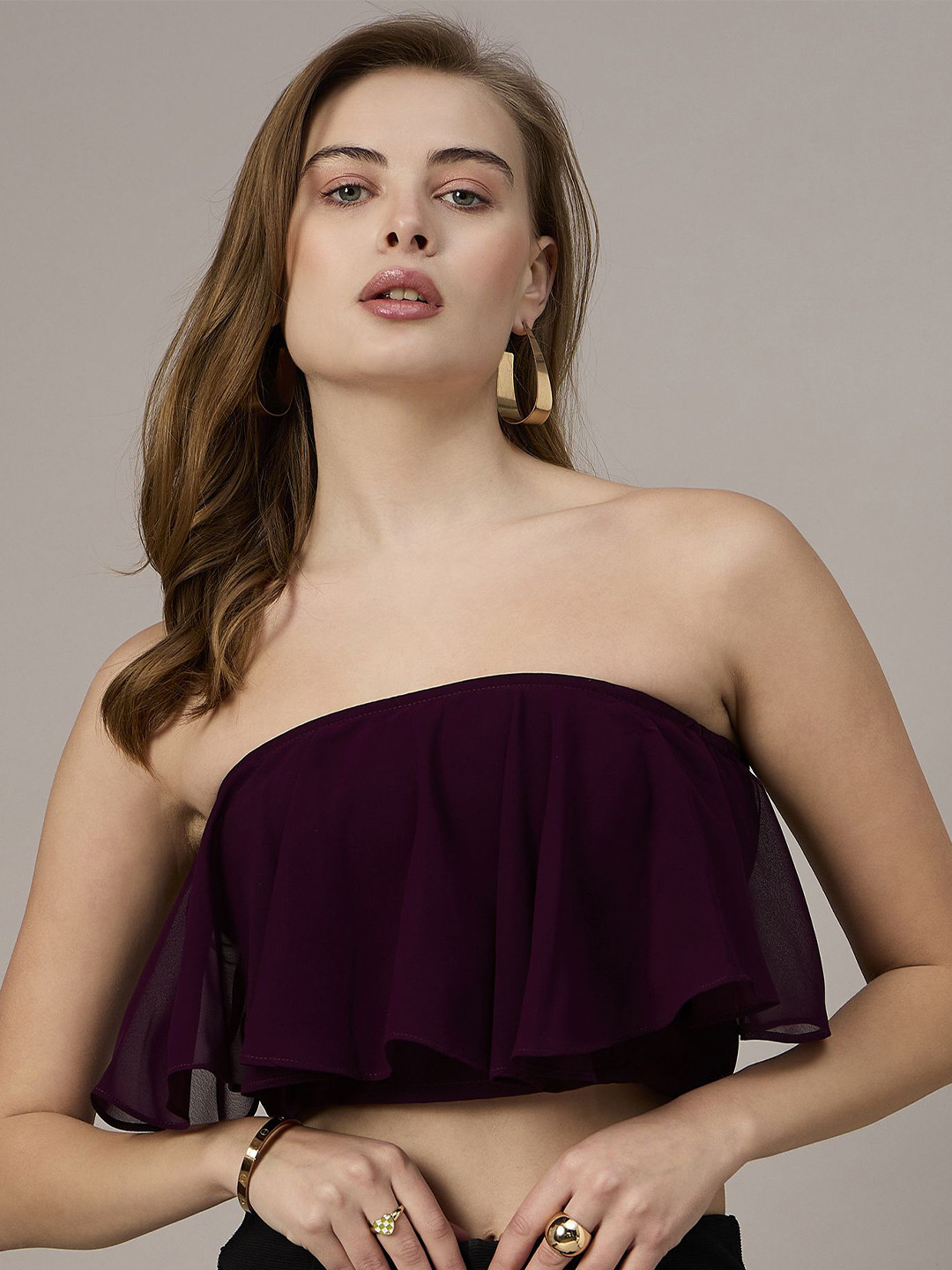 Buy The Roadster Lifestyle Co Off Shoulder Neck Flared Crop Top - Tops ...