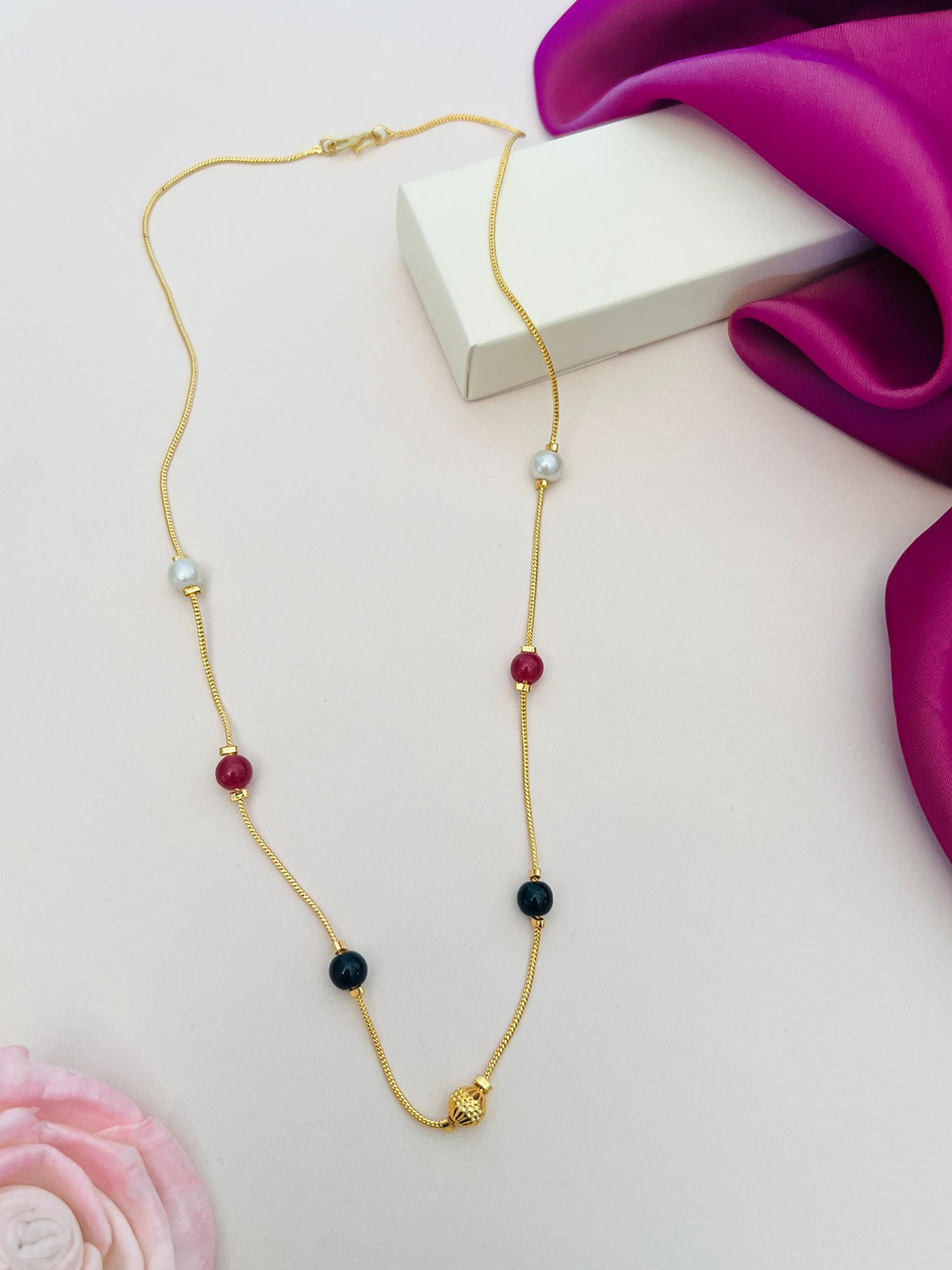 Buy Anouk Gold Plated Stone Studded & Beaded Chain - Necklace And ...