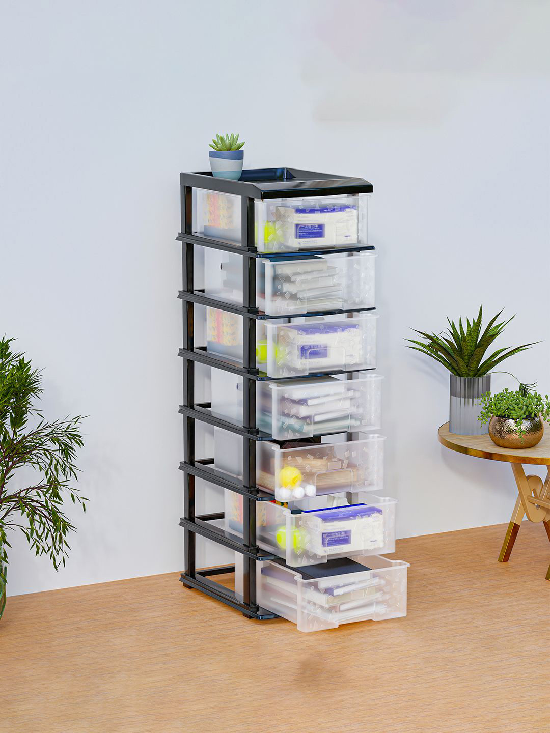 Buy Kuber Industries Transparent & Black 7 Layer Collapsible Drawers ...