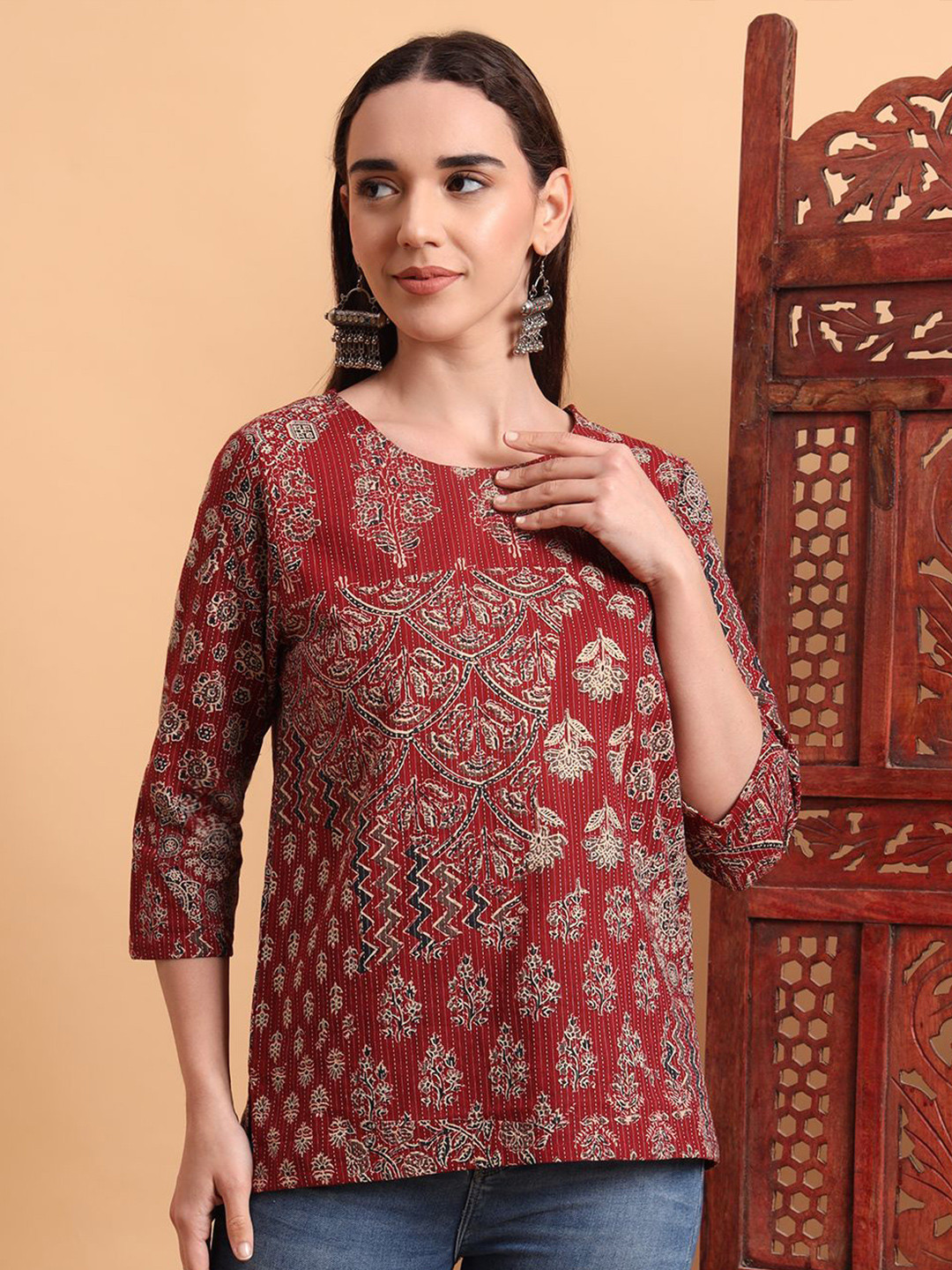 Buy Anouk Rustic Women Ethnic Motif Printed Pure Cotton Short Kurti ...