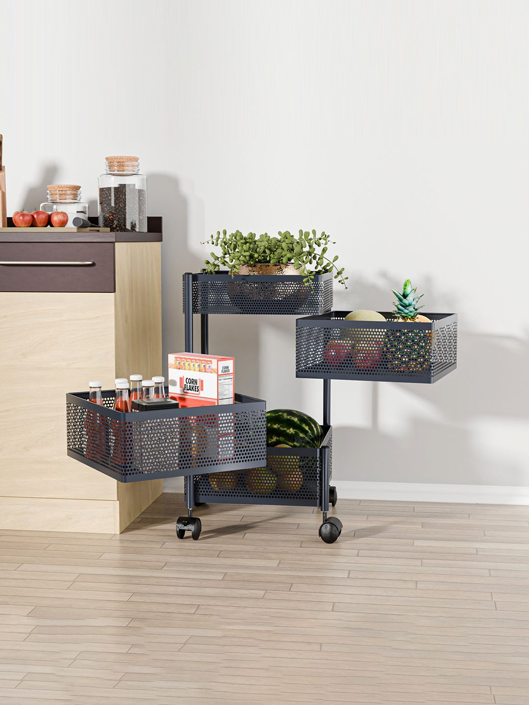 Buy Kuber Industries 3+1 Layer Kitchen Metal Storage Rack With Wheels ...