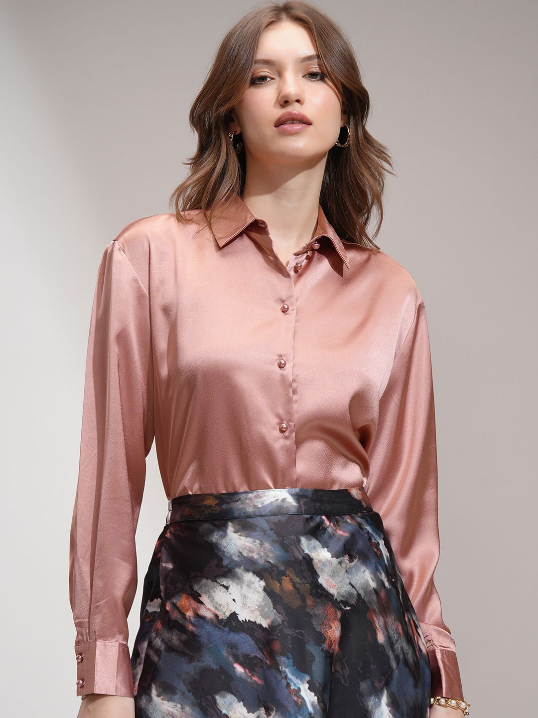 Buy Tokyo Talkies Women Solid Buttoned Relaxed Fit Satin Shirt - Shirts ...