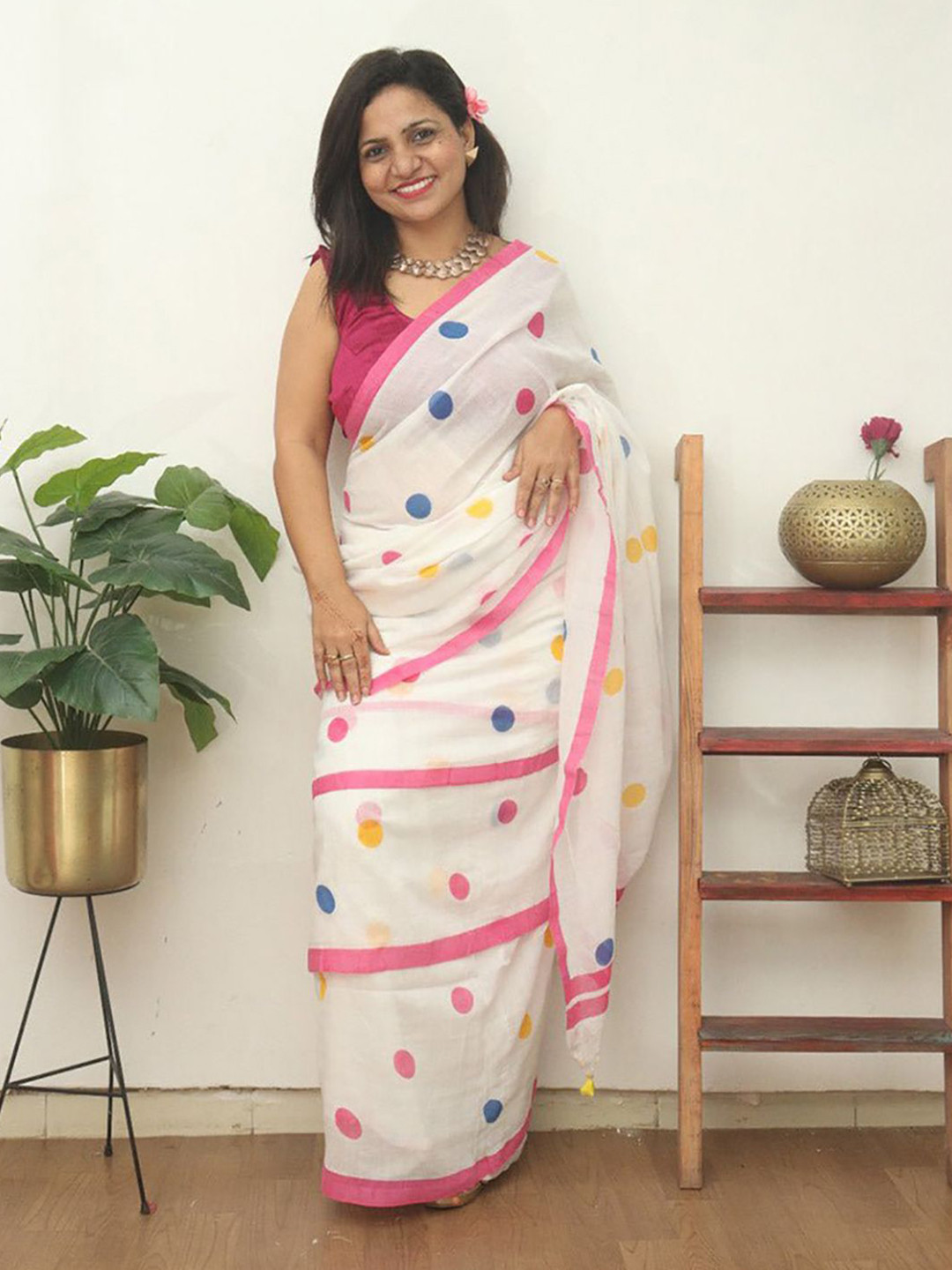 Buy Luxurionworld Polka Dot Pure Cotton Saree - Sarees for Women ...