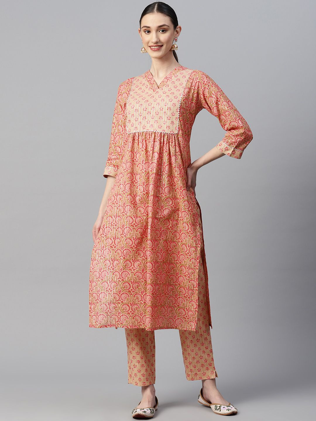 Buy Indibelle Floral Printed V Neck Cotton A Line Kurta - Kurtas for Women 32316739 | Myntra