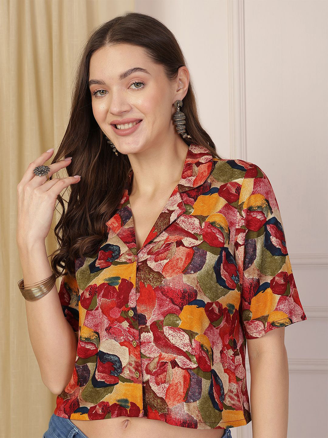 Buy Anouk Rustic Floral Print Shirt Style Top - Kurtis for Women ...