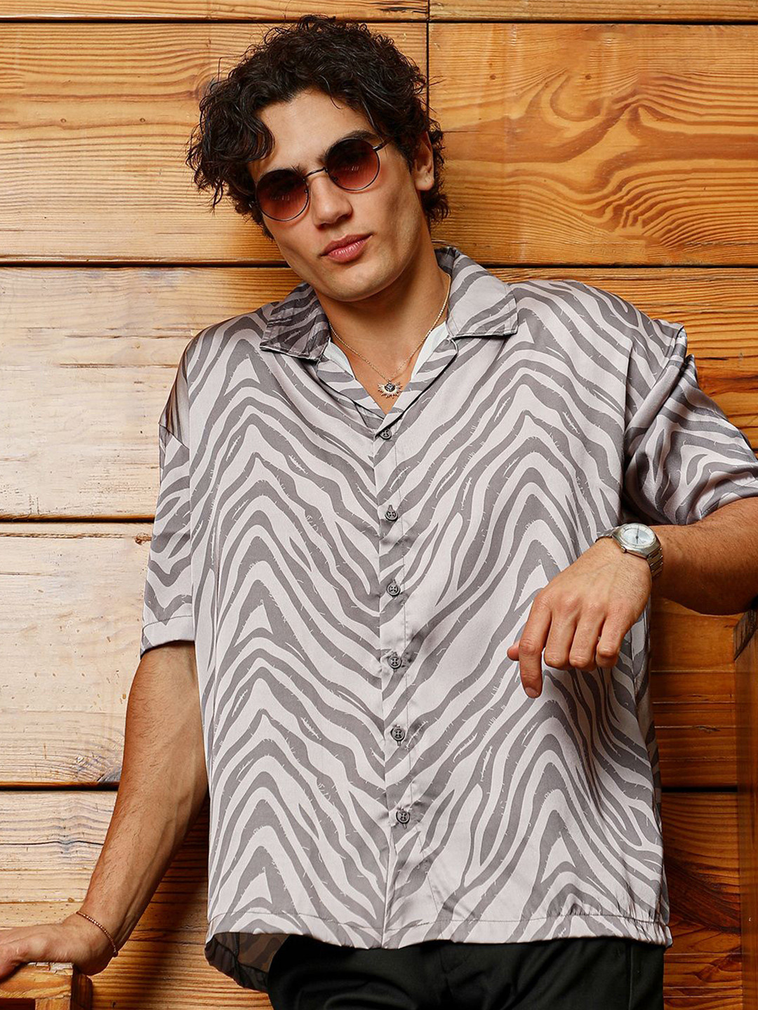 Buy Campus Sutra Men Comfort Relaxed Fit Cuban Collar Abstract Printed Casual Shirt - Shirts for ...