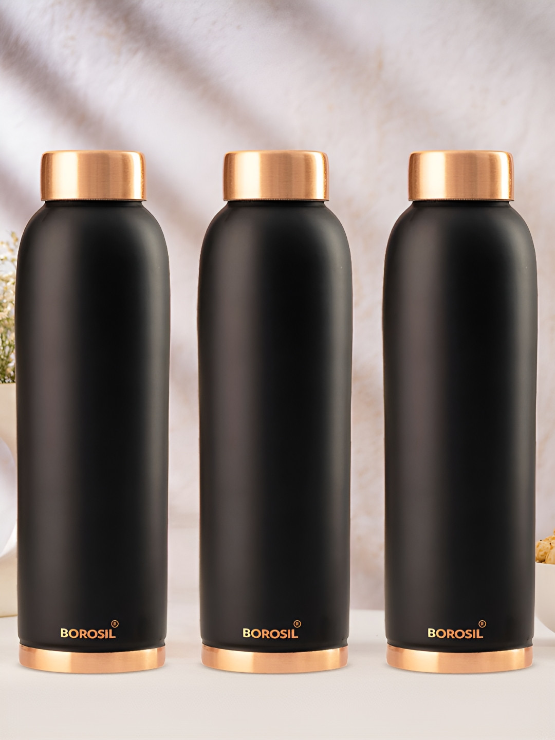 Buy BOROSIL Black 3 Pieces Copper Solid Water Bottle 1L Each - Water ...