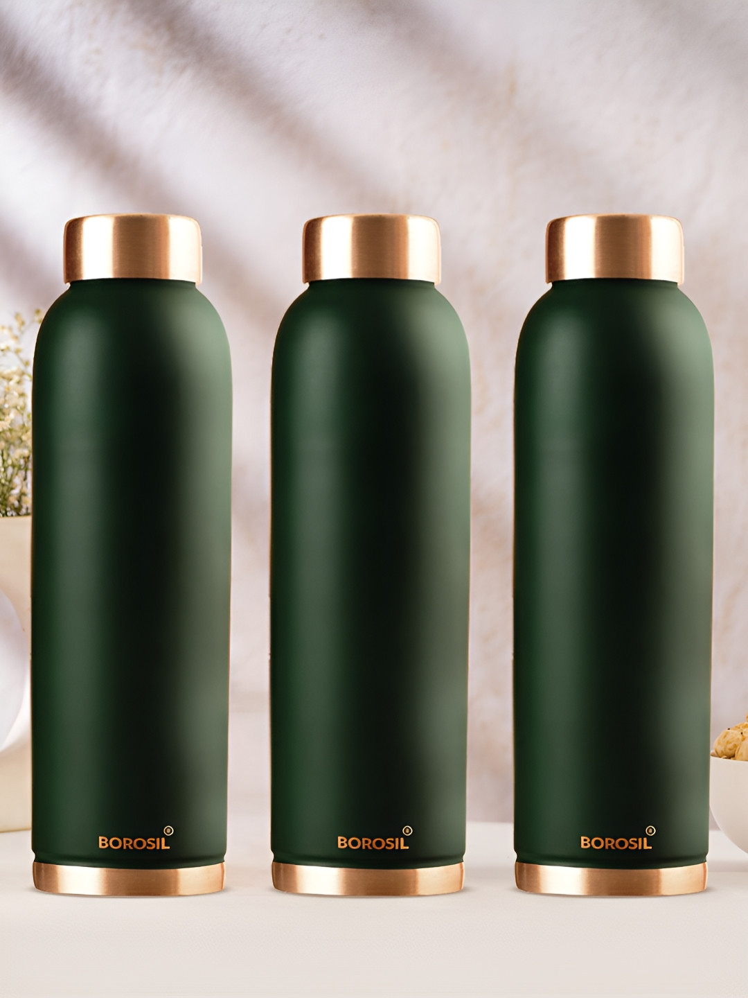 Buy BOROSIL Green Set Of 3 Copper Solid Water Bottle - Water Bottle for ...