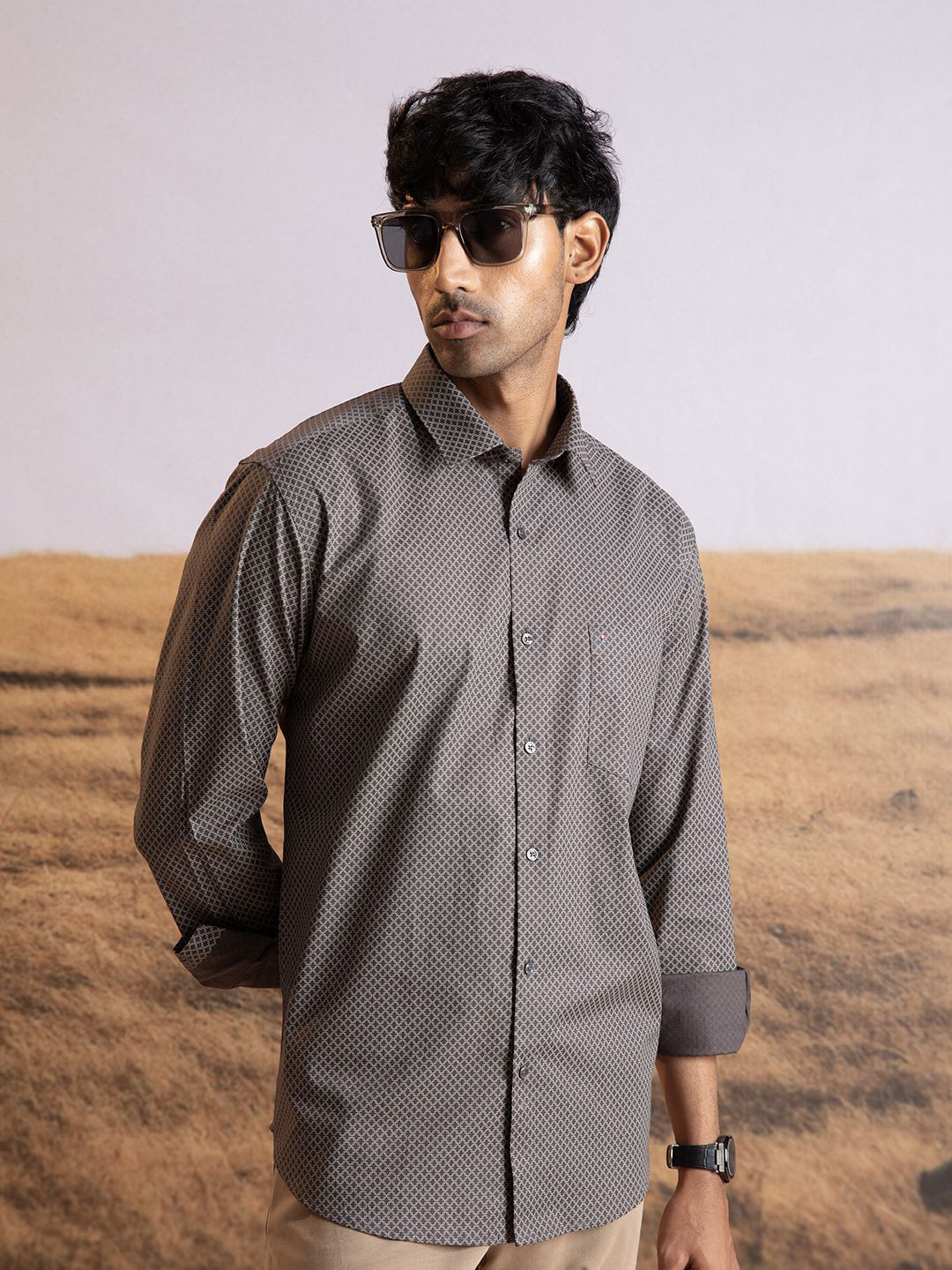 Buy Sero Men Smart Fit Spread Collar Geometric Printed Cotton Casual ...