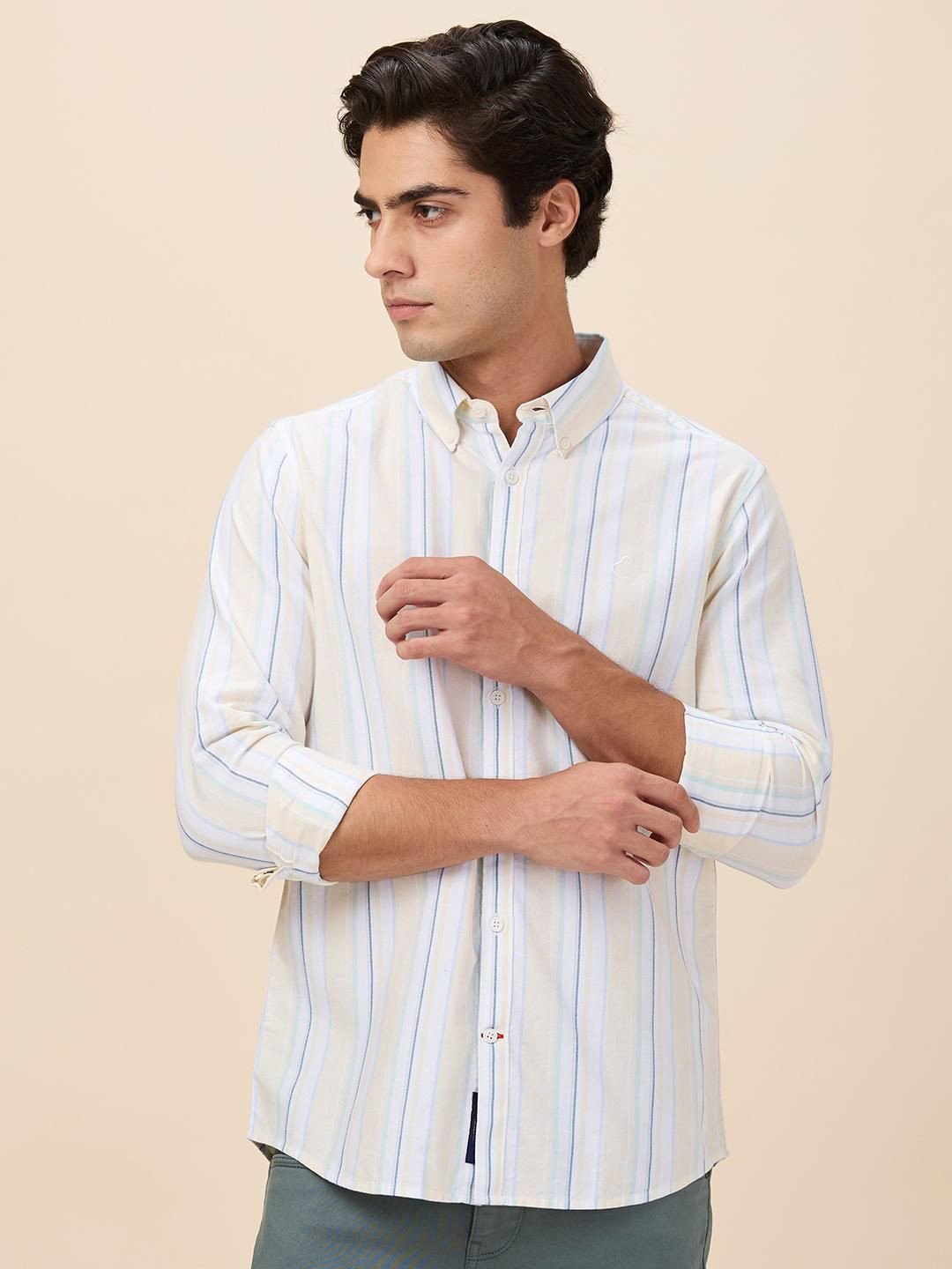 Buy Being Human Men Classic Fit Button Down Collar Vertical Striped ...