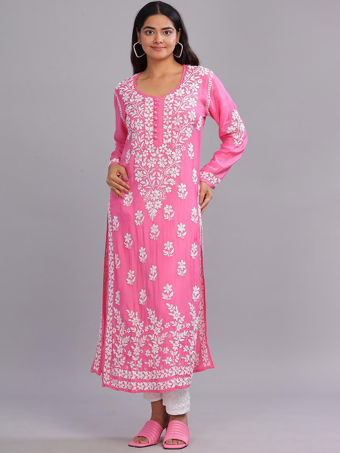 Buy Club Loom Chikankari Muslin Embroidered Kurta - Kurtas for Women ...