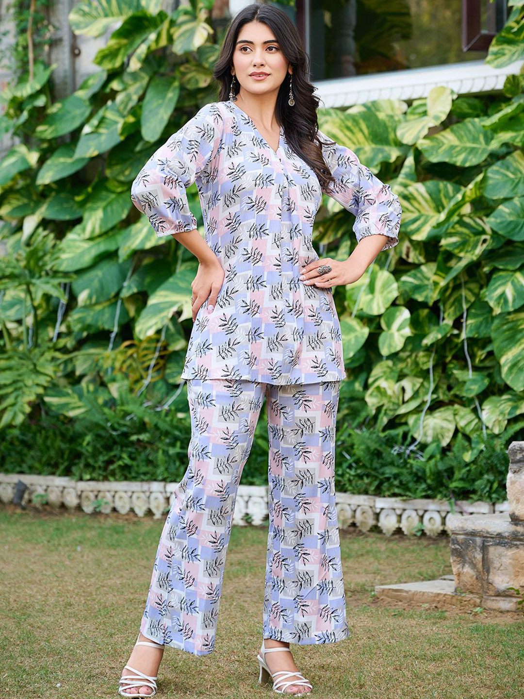 Buy Casual Printed V Neck Tunic And Trousers Set - Co Ords for Women ...