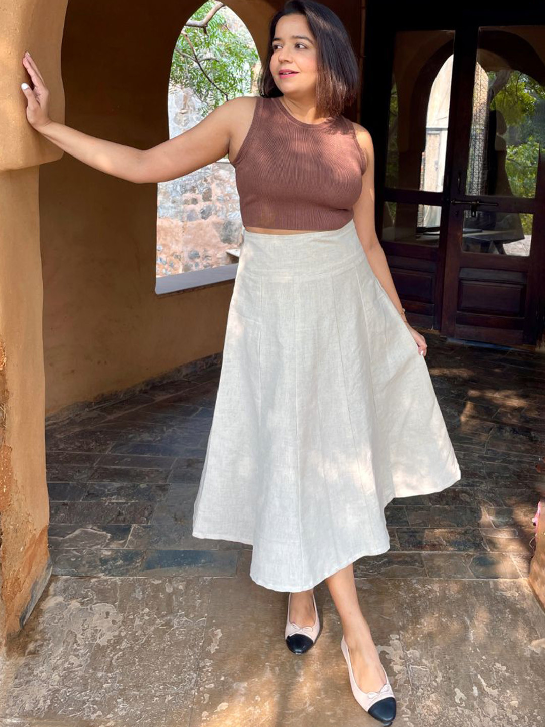 Buy Label Tanvee Linen Flared Panelled Skirt - Skirts for Women ...