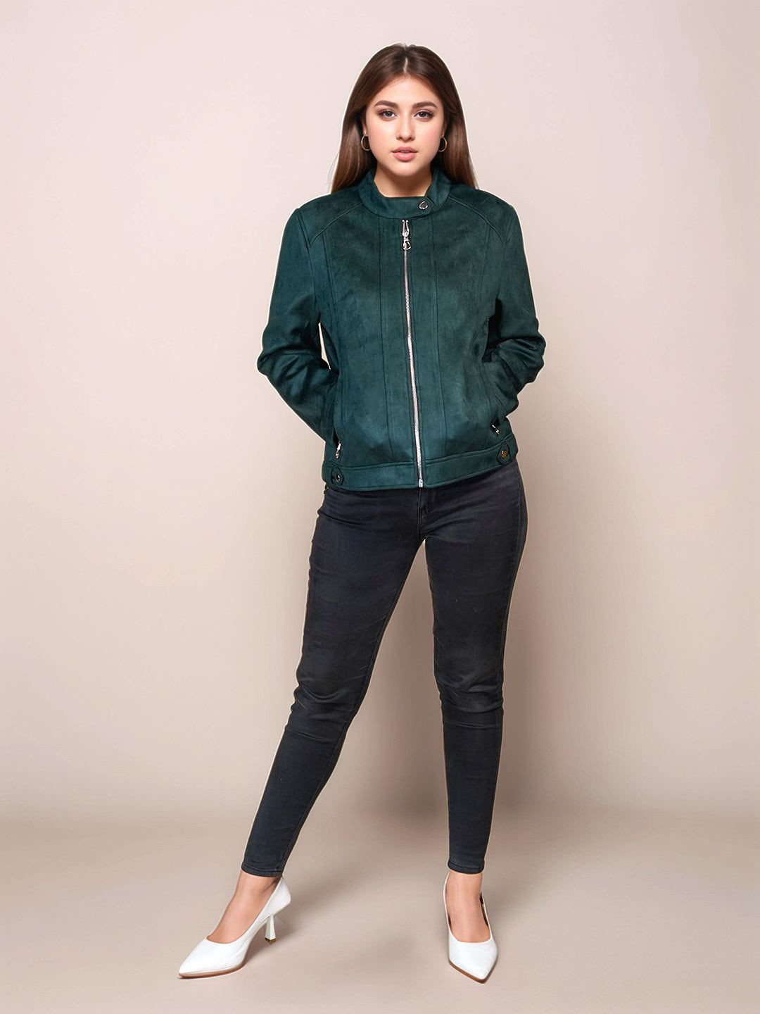 Buy Zink London Women Green Solid Straight Fit Jacket - Jackets for ...