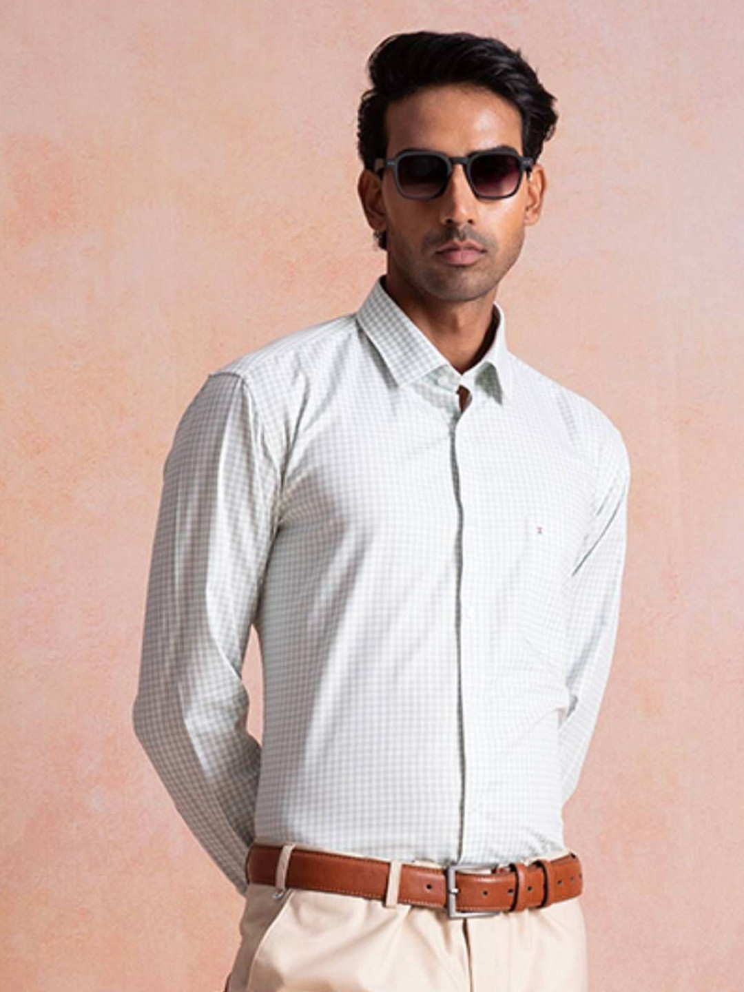 Buy Sero Men Smart Slim Fit Spread Collar Micro Checked Cotton Formal ...