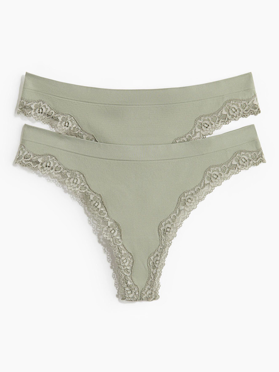 Buy H&M Women 2 Pack Seamless Lace Trimmed Thong Briefs - Briefs for ...