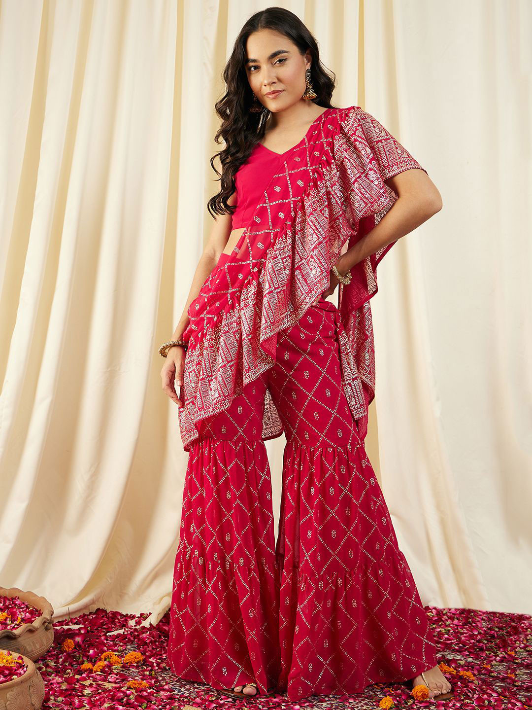 Buy MABISH By Sonal Jain Crop Top With Sharara And Frill Dupatta ...