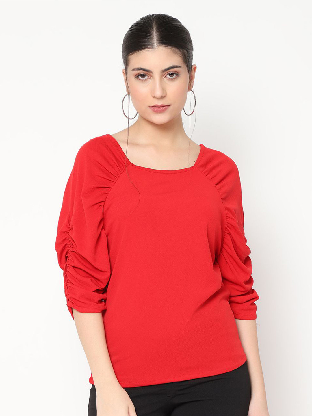 Buy AVANOVA Women Extended Sleeves Sheen Sheer Boxy Top - Tops for ...