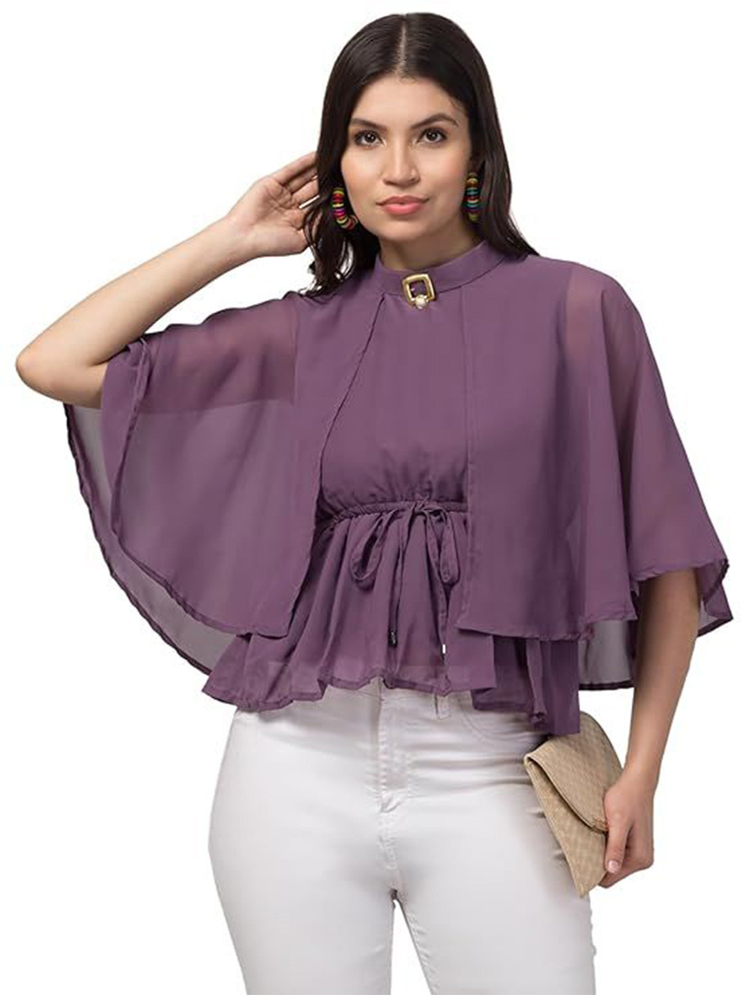 Buy My Swag Halter Neck Batwing Sleeve Georgette Top - Tops for Women ...