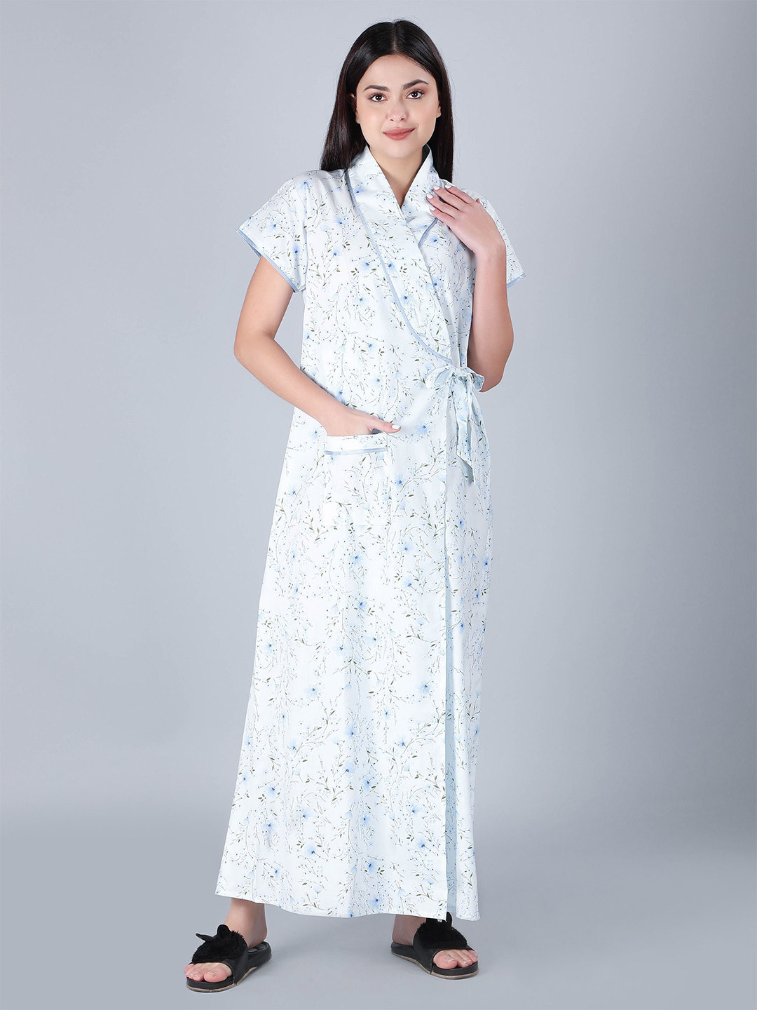 Buy Galad Women Printed V Neck Maxi Wrap Nightdress - Nightdress for ...