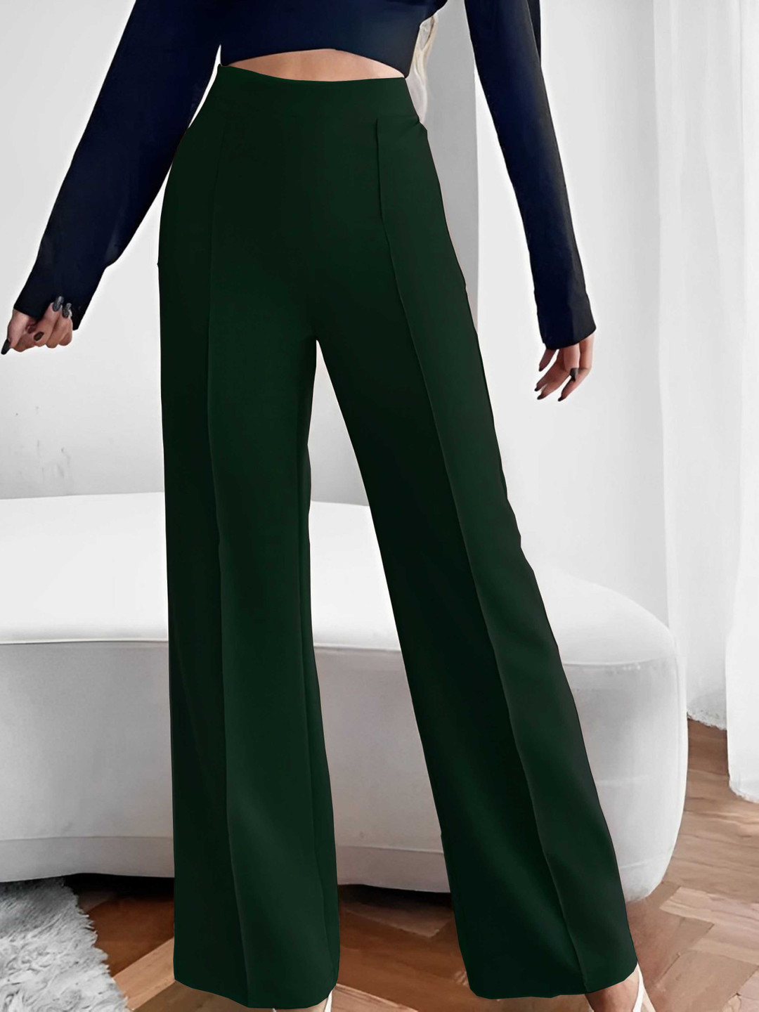 Buy Kintu Parantu Women Mid Rise Wide Leg Trousers - Trousers for Women ...