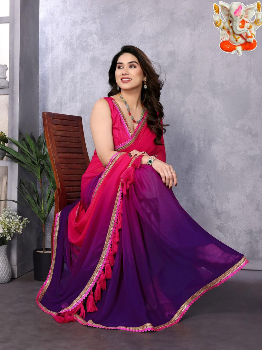 Buy PAYAL CREATION Colourblocked Sequinned Pure Georgette Saree ...