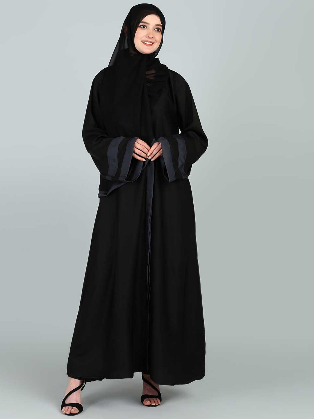 Buy BROKE BRAND Front Open Nida Fabric Abaya With Contrast Sleeve ...