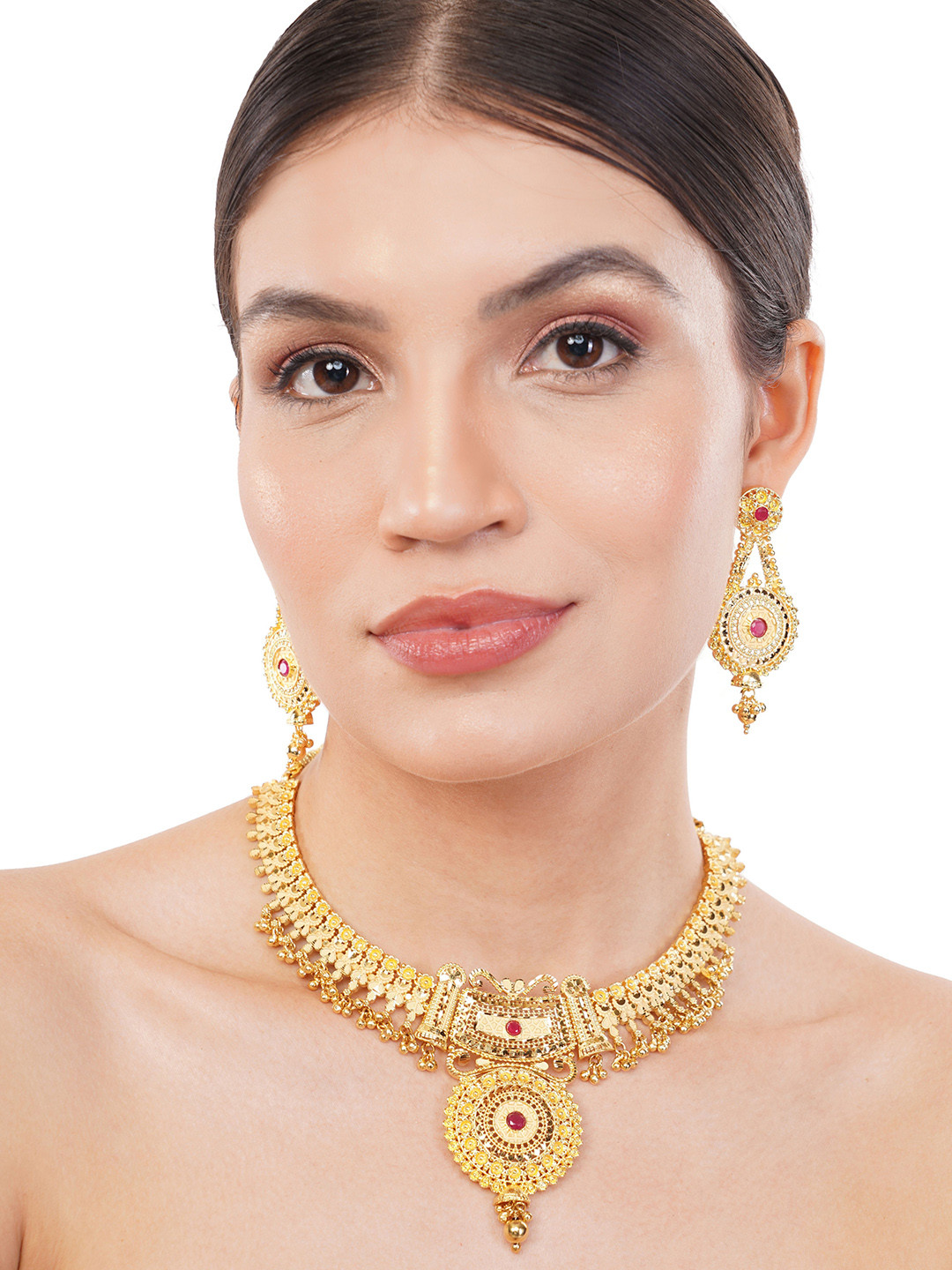 Buy Zhouse Gold Plated Textured Jewellery Set - Jewellery Set for Women ...