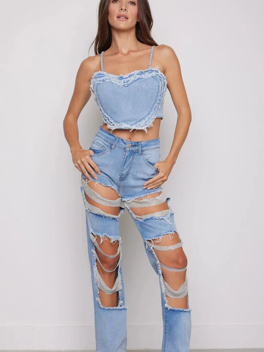 Buy Wear Your Words Women Wide Leg High Rise Highly Distressed Jeans ...