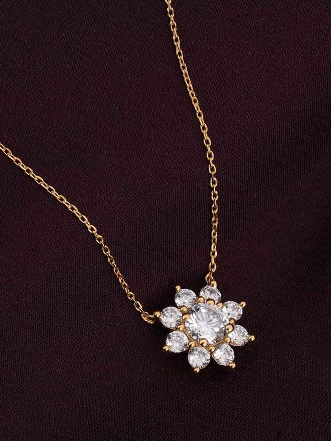 Buy PALMONAS 18K Gold Plated Stainless Steel Cubic Zirconia Flower ...