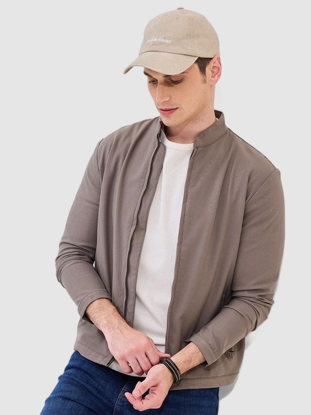 Buy Snitch Men Mandarin Collar Solid Casual Bomber Jacket - Jackets for ...