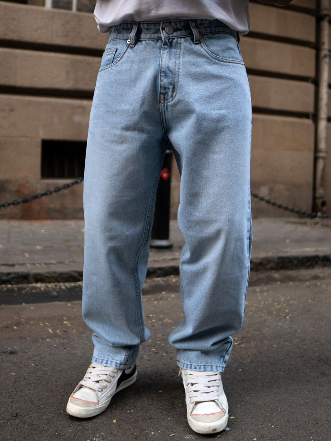 Buy Powerlook Men Relaxed Fit Light Blue Mildly Distressed Light Fade ...