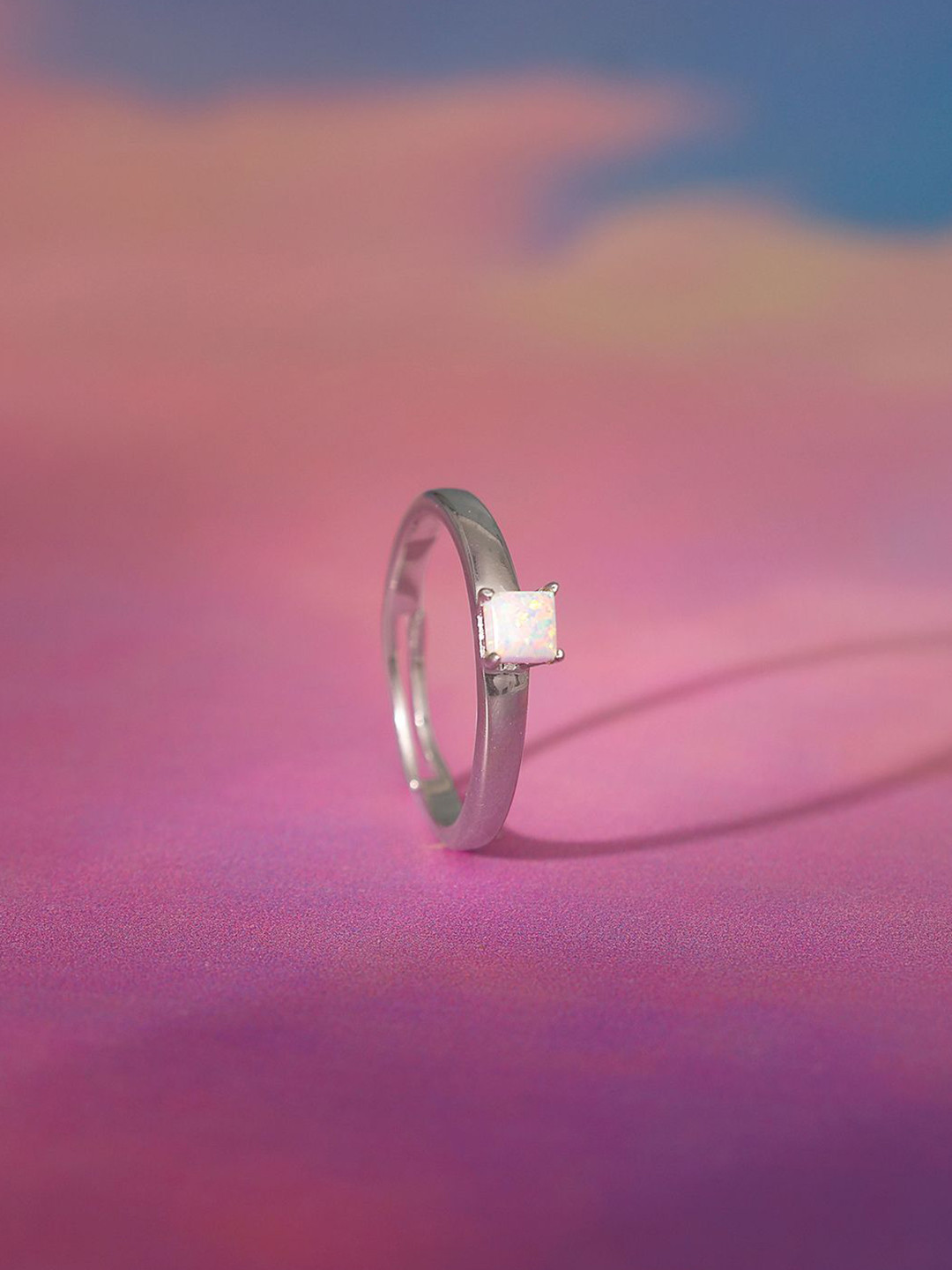 Buy GIVA 925 Silver Rhodium Plated Opal Square Adjustable Finger Ring ...