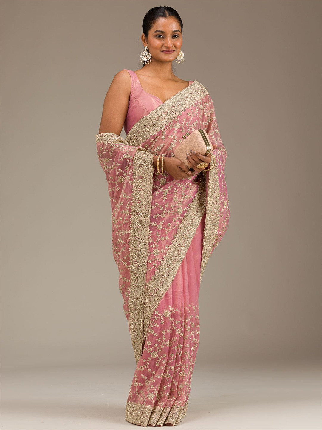 Buy Koskii Onion Pink Sequins Tissue Saree - Sarees for Women 32470957 ...