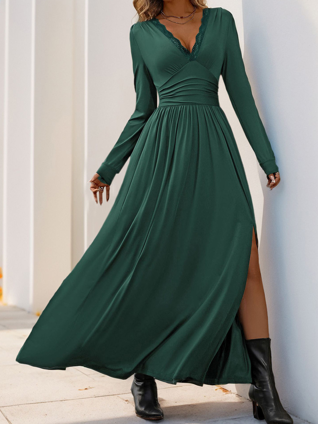 Buy StyleCast X Revolte V Neck Long Sleeves Fit & Flare Maxi Dress ...