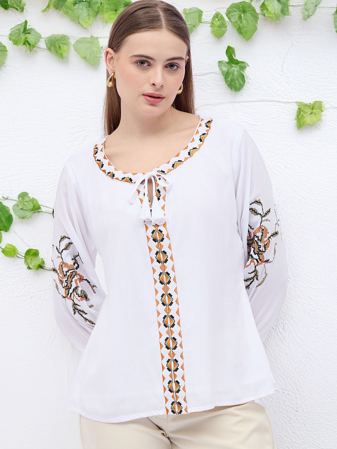 Buy Routes By All About You Women Geometric Embroidered A Line Top ...