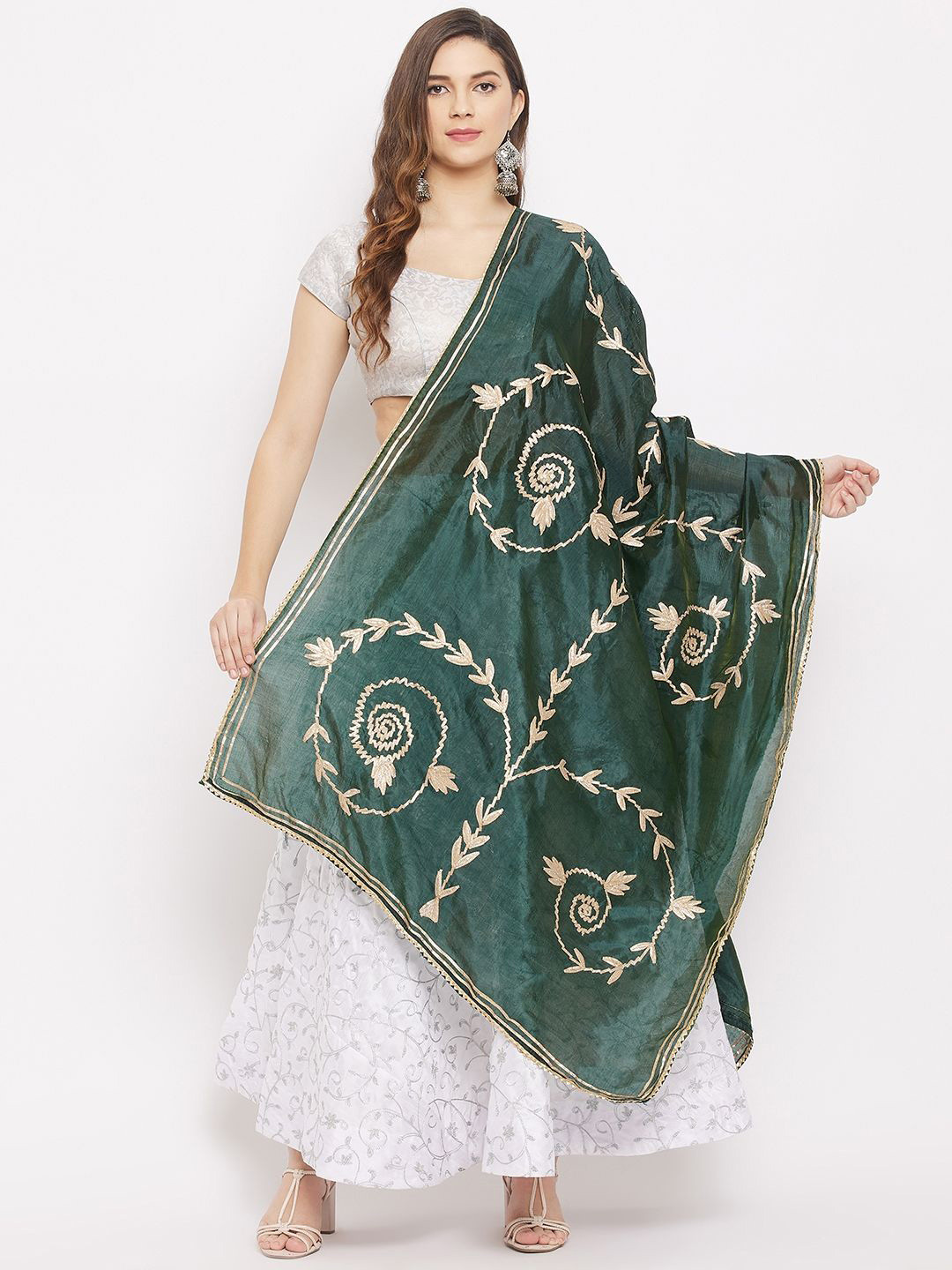 Buy Clora Creation Floral Embroidered Dupatta With Gotta Patti ...