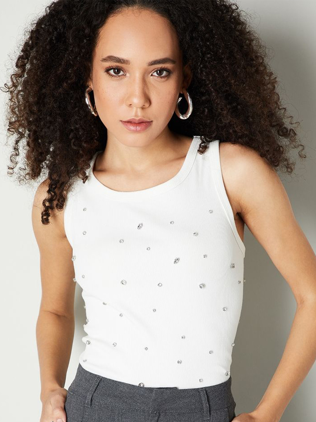 Buy Max Women Embellished Ribbed Cotton Tank Top - Tops for Women ...