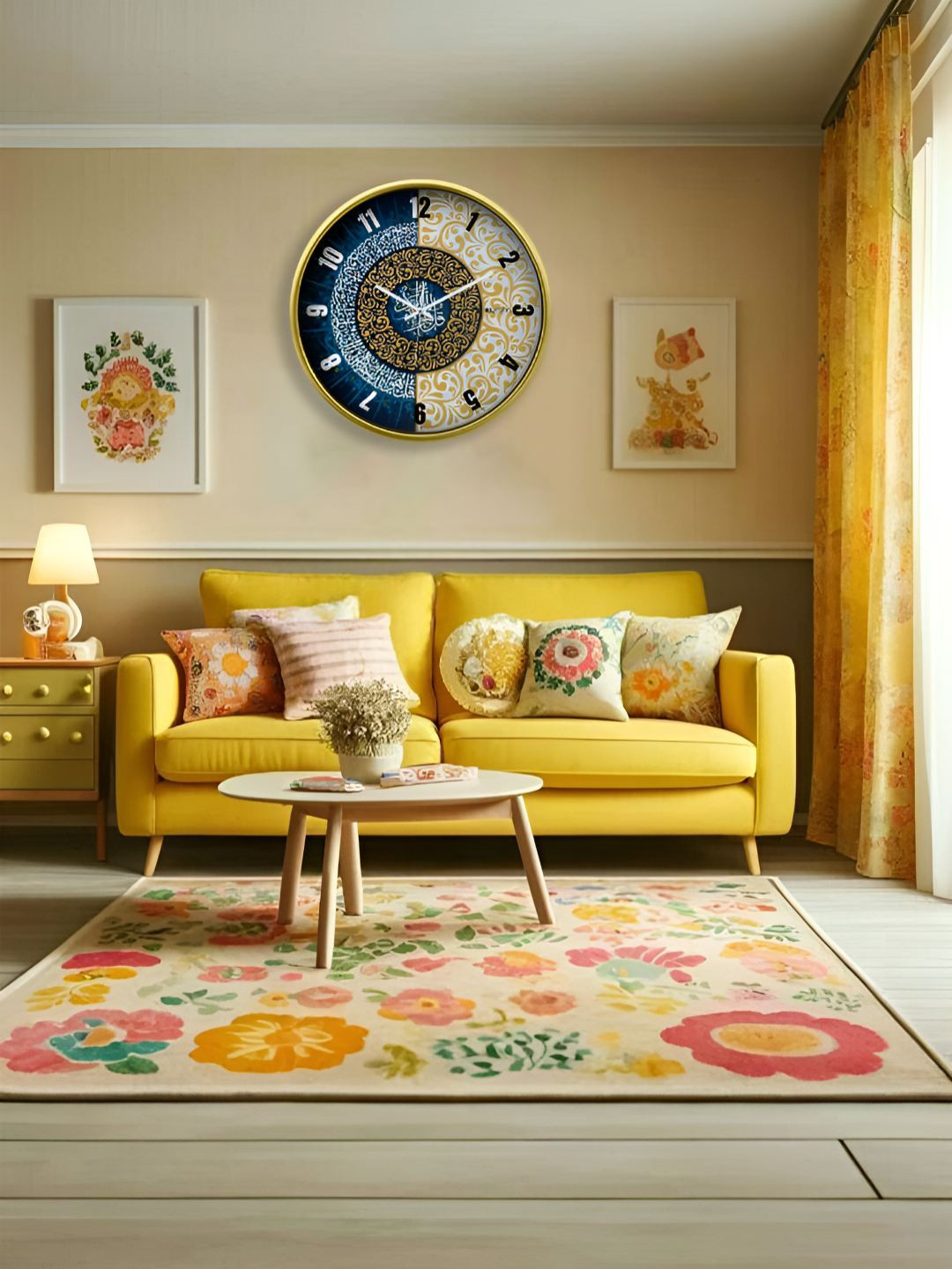 Buy OLIVE TREE Gold Toned & Blue Printed Contemporary Round Shape ...