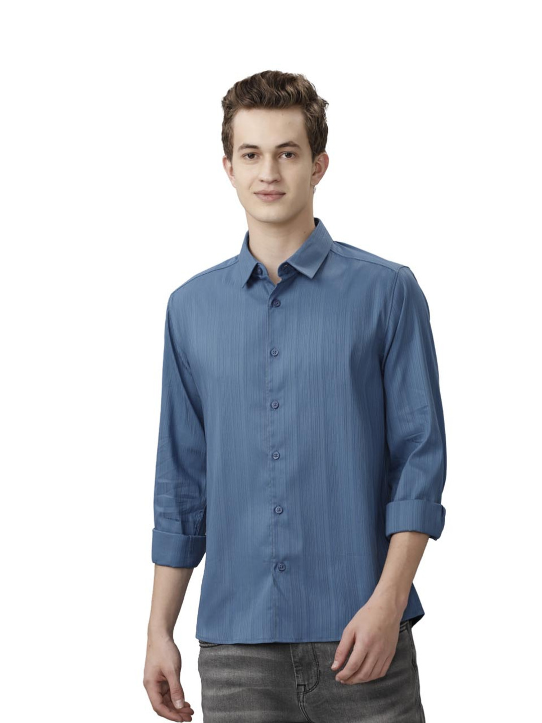 Buy Voi Jeans Men Relaxed Fit Spread Collar Textured Cotton Casual ...