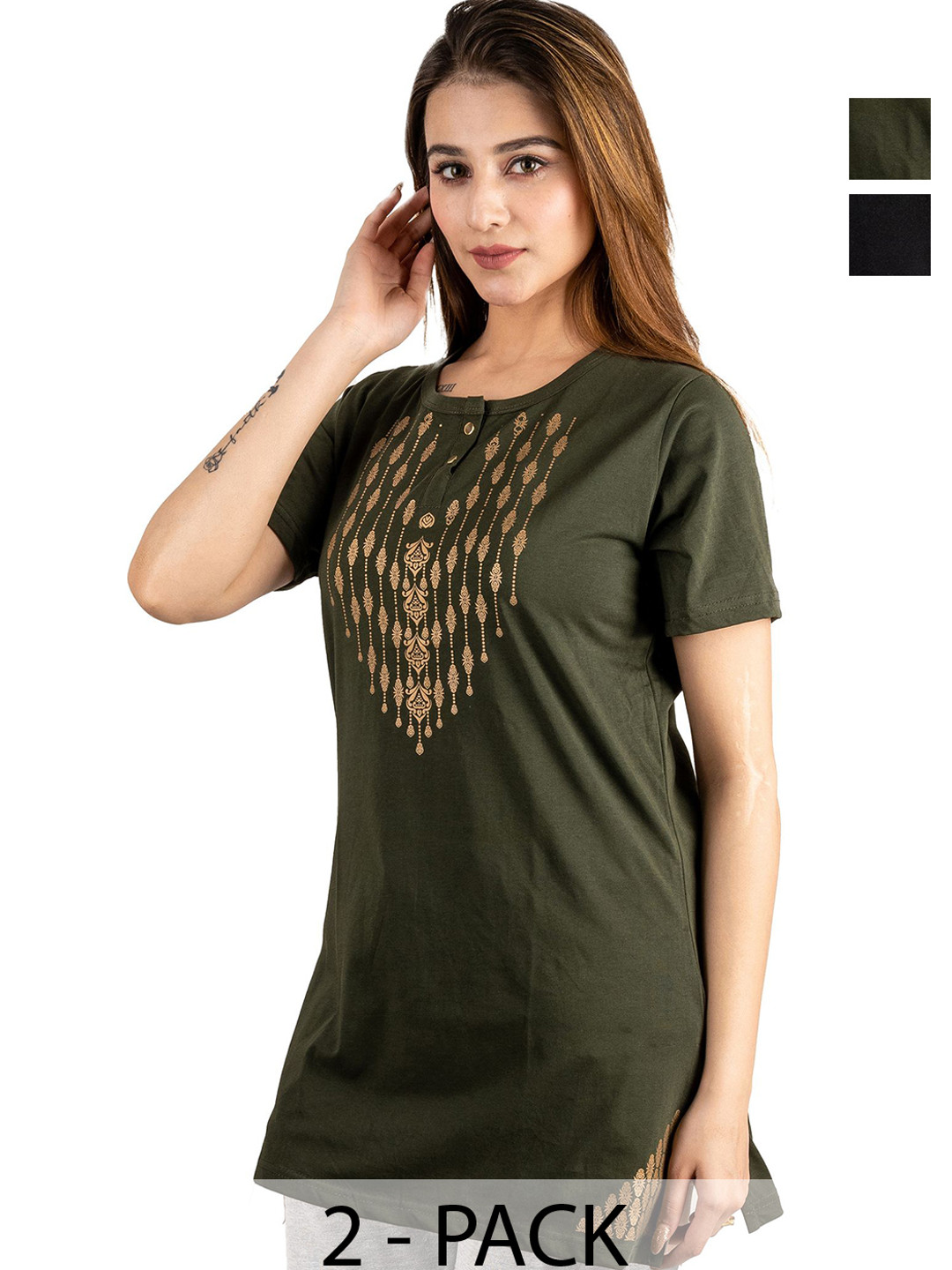 Buy URBE URBAN EVOLUTION Women Pack Of 2 Floral Printed Longline Cotton ...