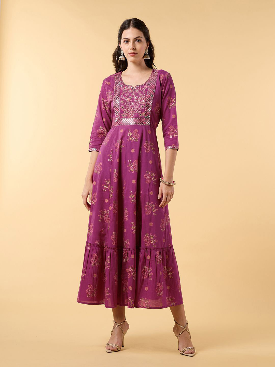 Buy Saaki Ethnic Motifs Printed Fit And Flare Ethnic Dresses - Ethnic ...