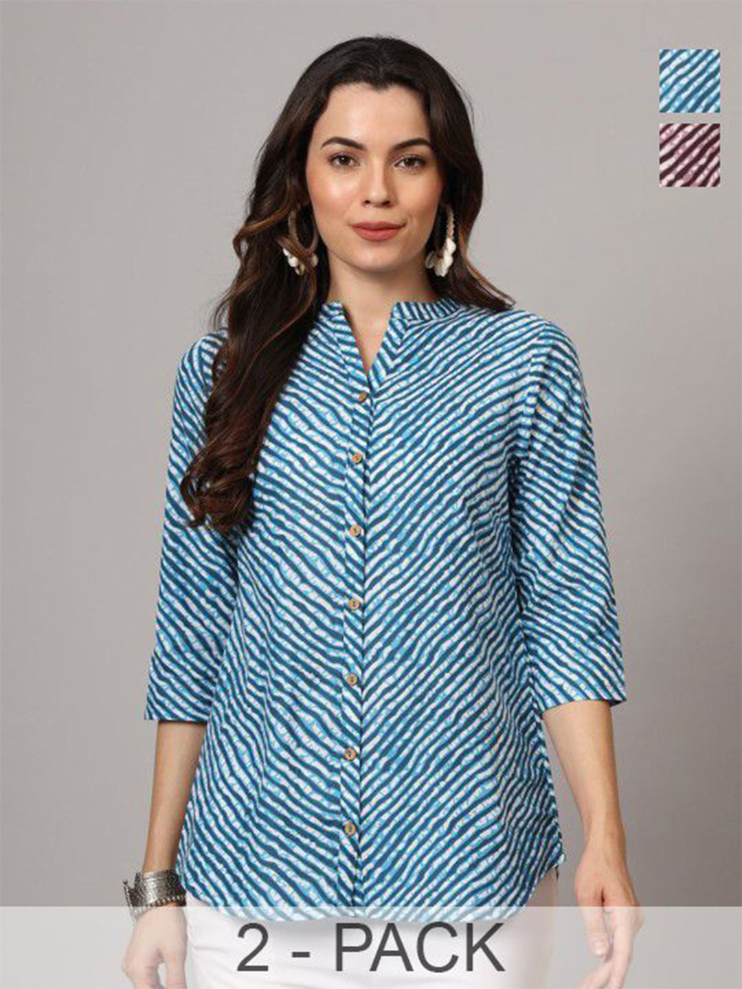 Buy Anouk Rustic Women Pack Of 2 Mandarin Collar Striped Cotton Tunics - Tunics for Women ...