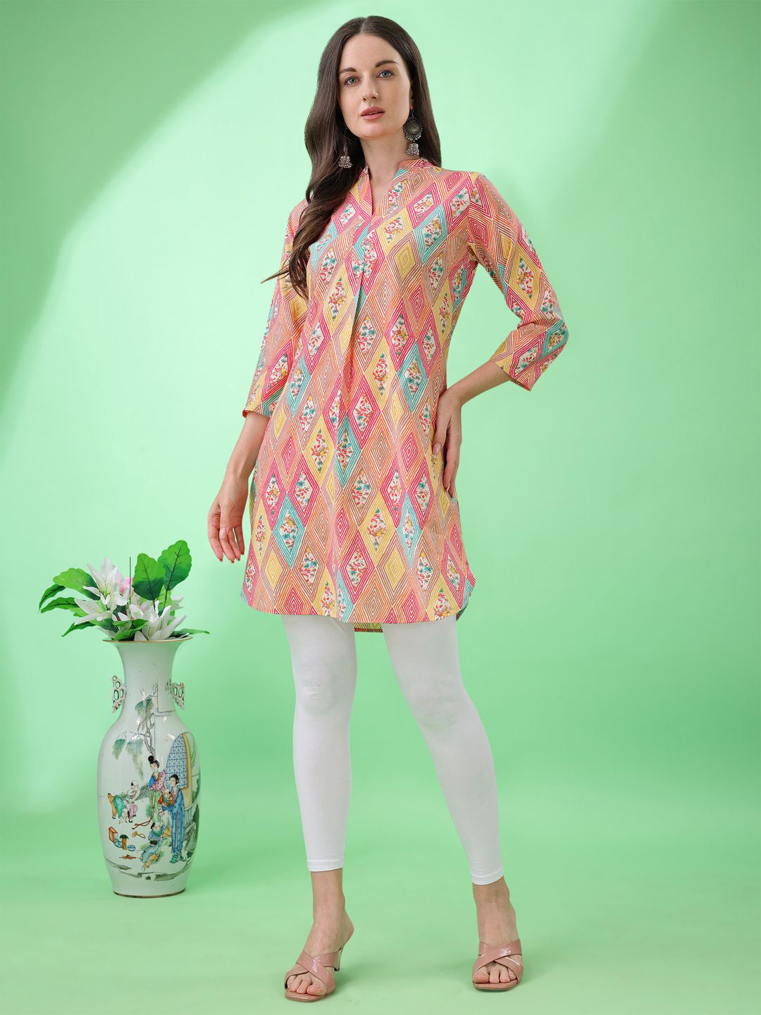 Buy Tikhi Imli Women Geometric Printed V Neck Kurti - Kurtis for Women ...