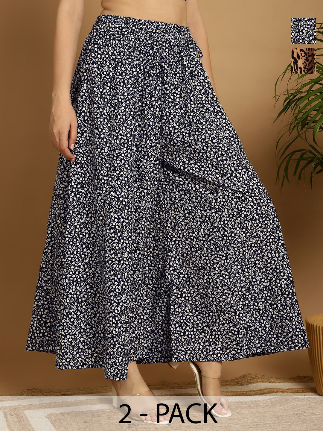 Buy Valles365 By S.C. Women Pack Of 2 Floral Printed Flared Crepe ...