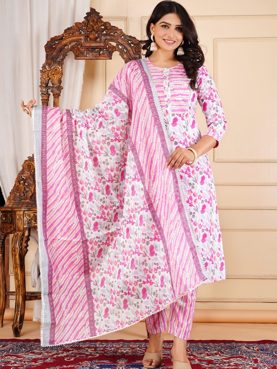 Buy JAYRA TEXTILE Women Floral Printed Regular Gotta Patti Pure Cotton ...