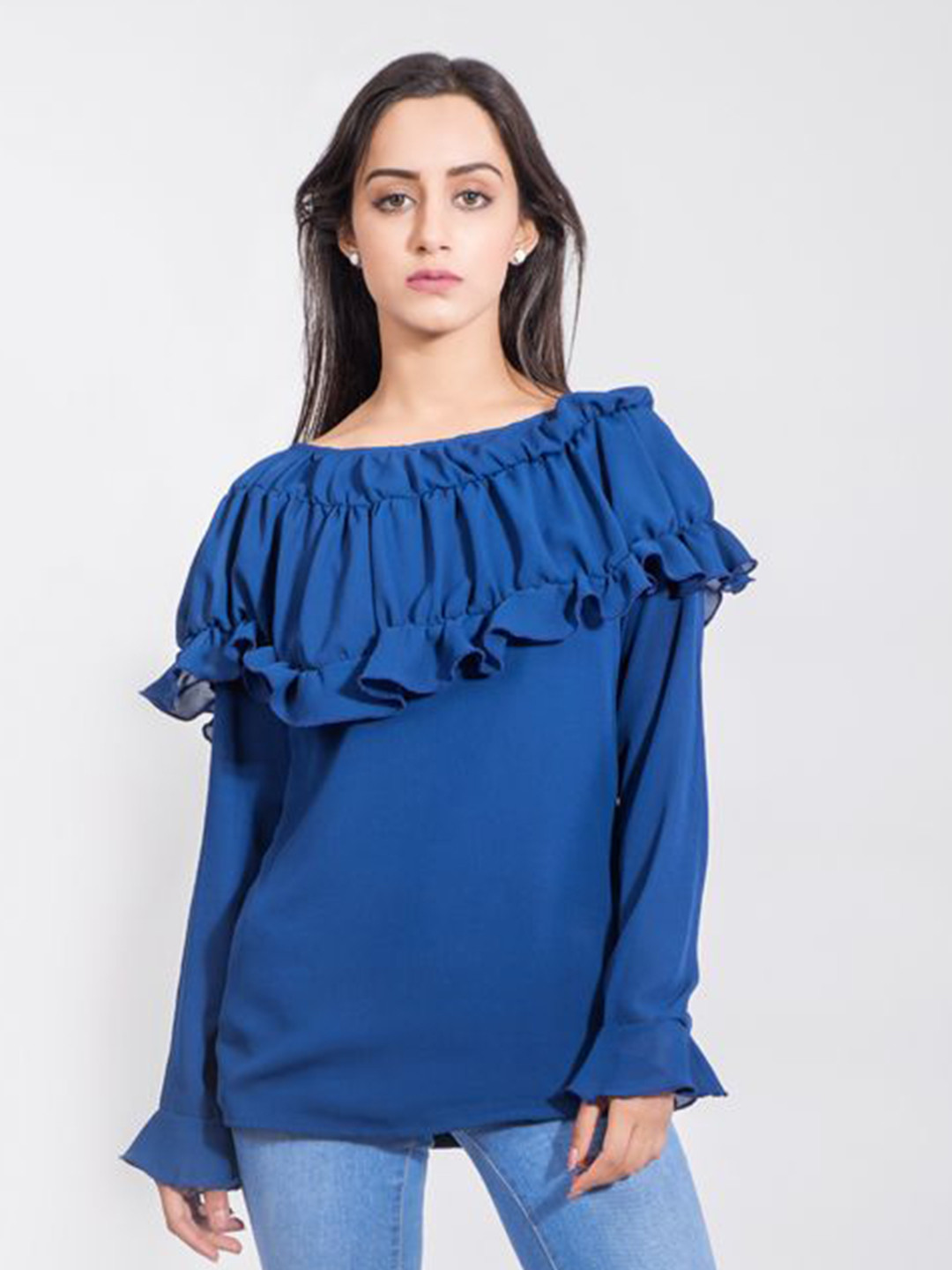 Buy DELIS Ruffles Monochrome Georgette Top - Tops for Women 32553092 ...